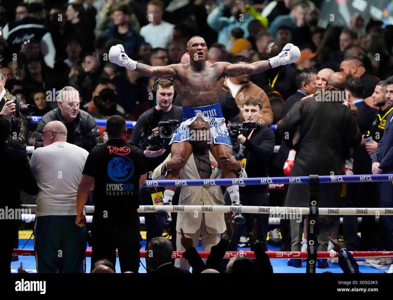 Conor Benn celebrates winning against Chris Eubank Jr at the Tottenham ...
