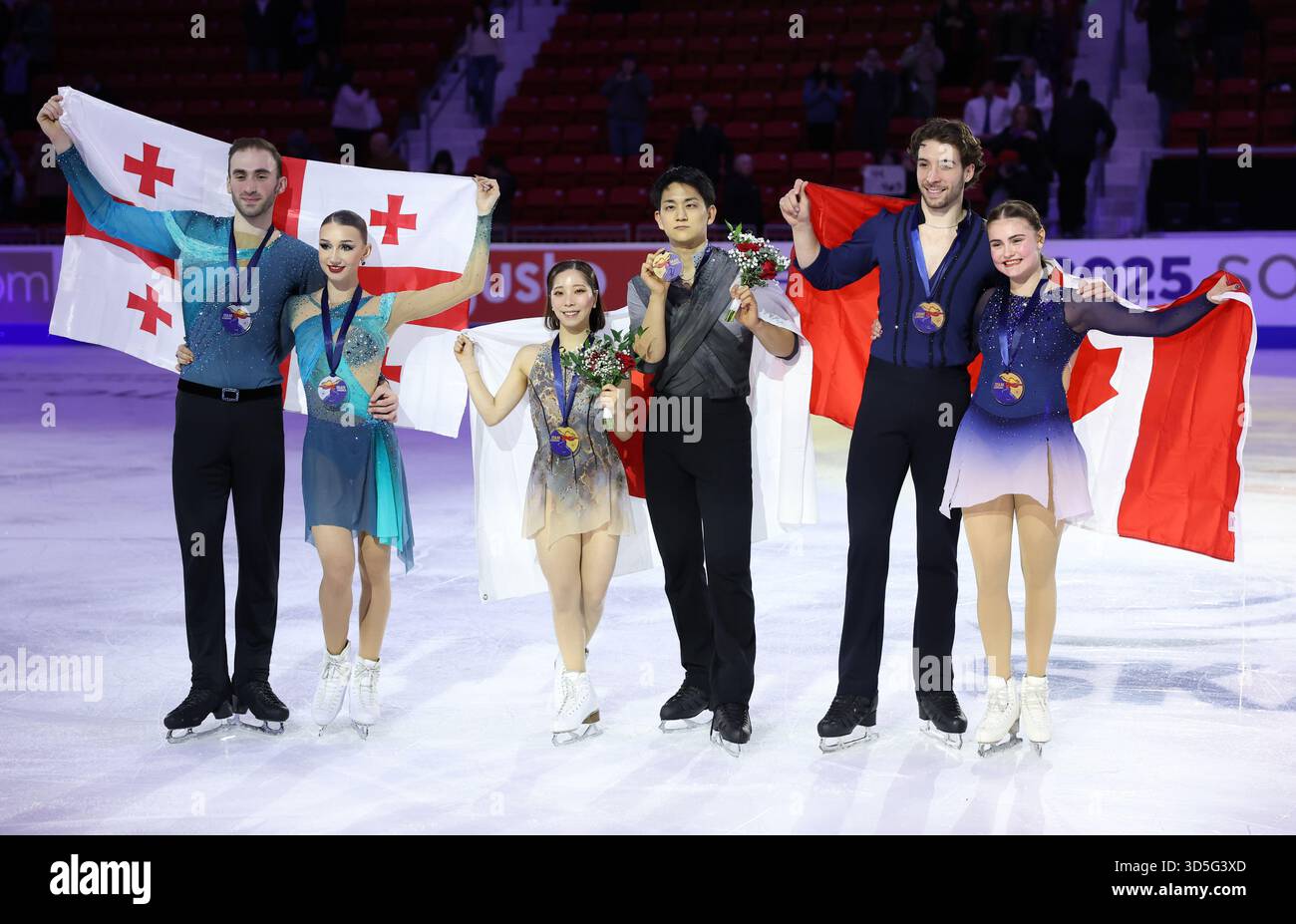 (L-R) Anastasiia METELKINA and Luka BERULAVA of Georgia, silver; Riku ...