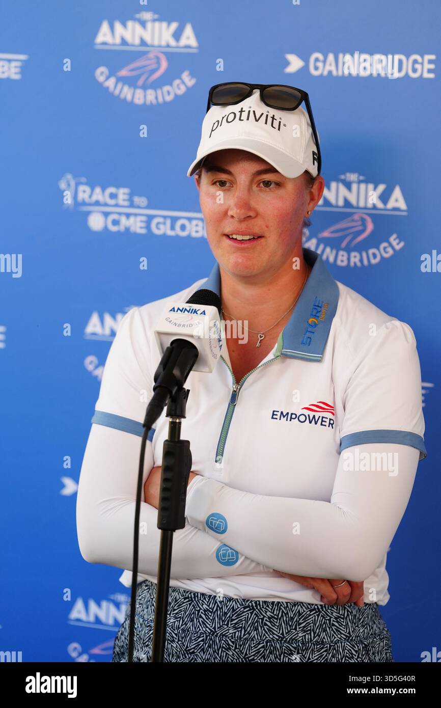 BELLEAIR, FL - NOVEMBER 15: LPGA golfer Jennifer Kupcho speaks with the media after the third ...