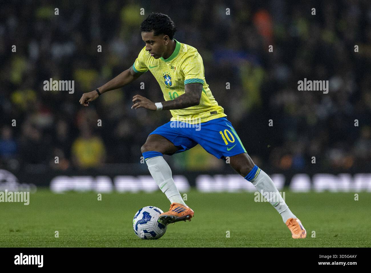 Rodrygo of Brazil running with the ball during the international ...
