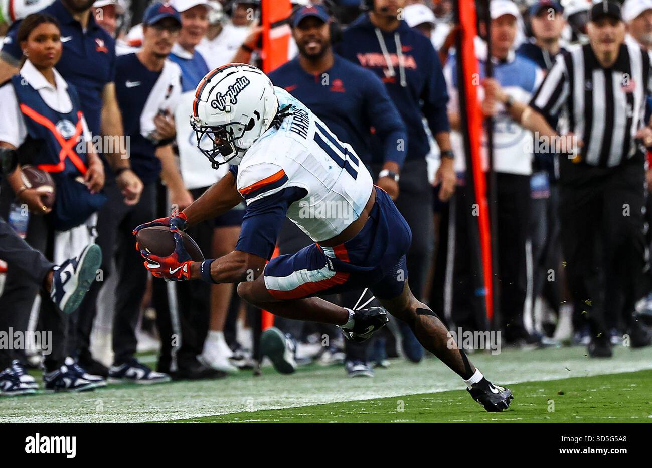 November 1, 2025: Virginia wide receiver Trell Harris (11) makes catch ...