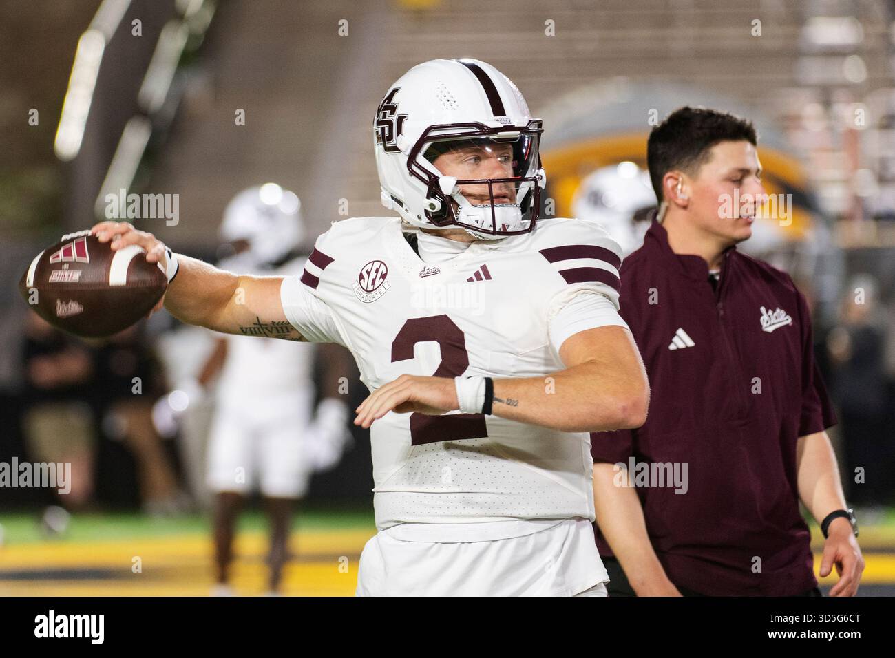 Mississippi State quarterback Blake Shapen warms up before an NCAA ...