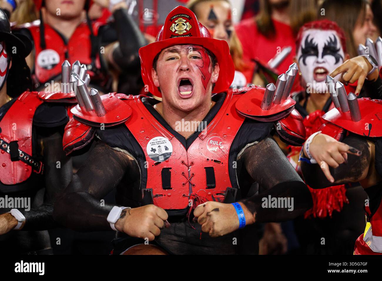 A Georgia fan reacts during pregame warmups before the start of an NCAA ...