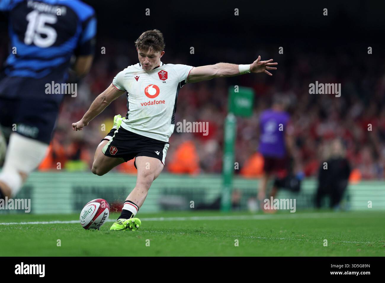Dan Edwards of Wales kicks a conversion. Wales v Japan, 2025 Quilter ...