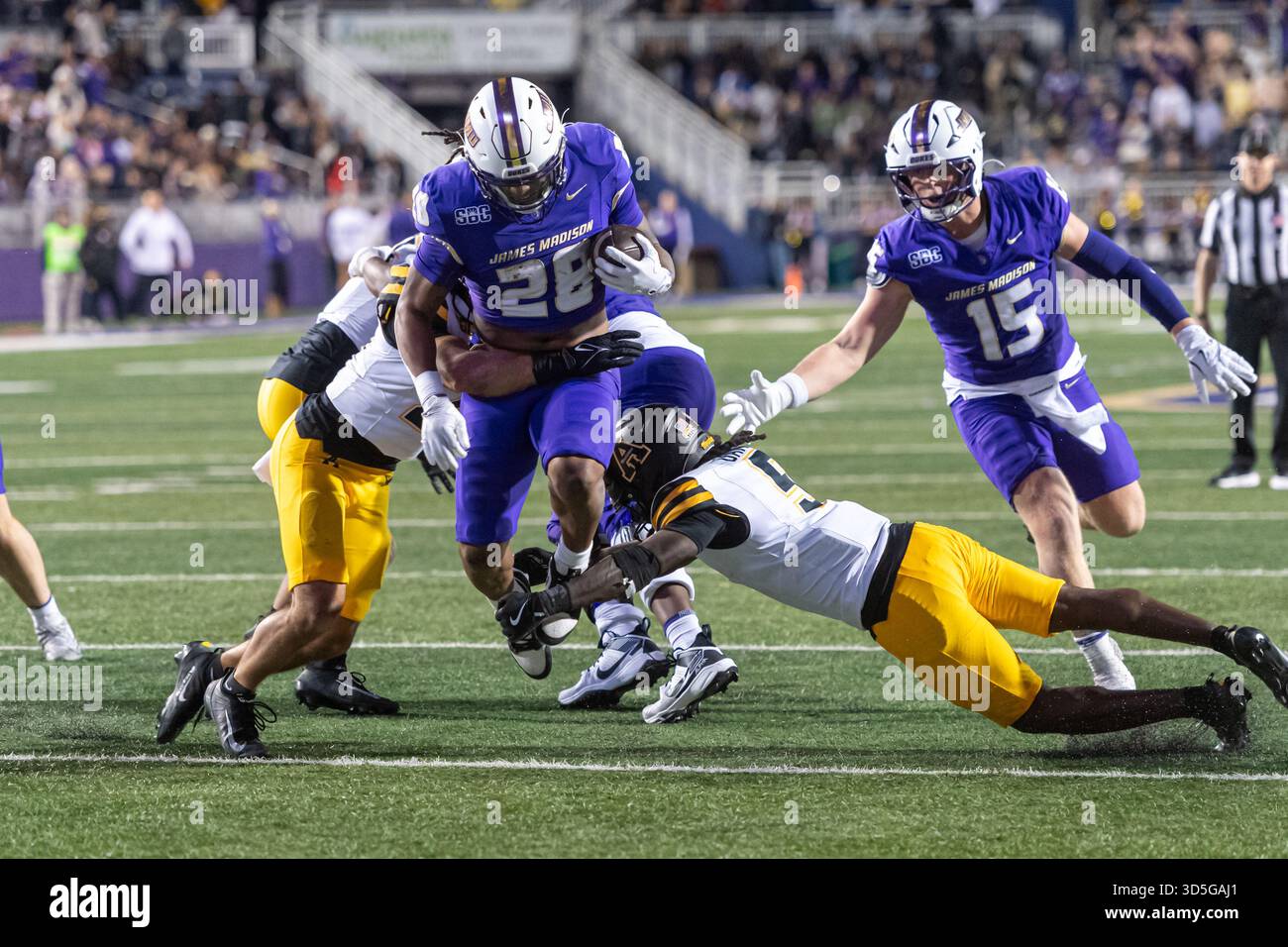 James Madison running back Jobi Malary (28) runs the ball against ...