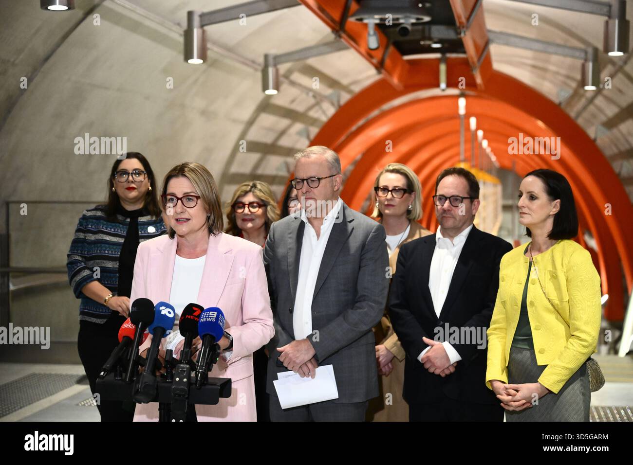 Victorian Premier Jacinta Allan speaks to media during a visit to State ...