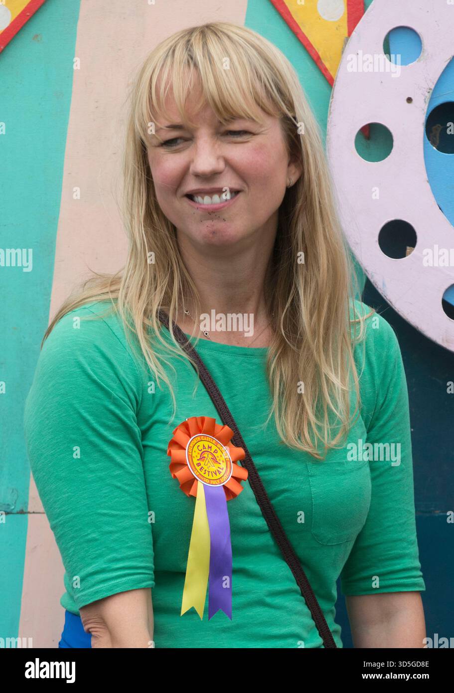 Sara Cox judging the beard and moustache comp at Camp Bestival 2017, Lulworth Castle, Dorset ...