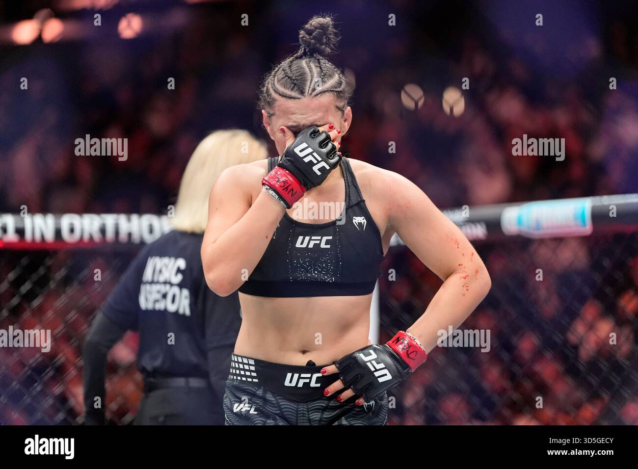 Erin Blanchfield reacts after defeating Tracy Cortez during the second ...