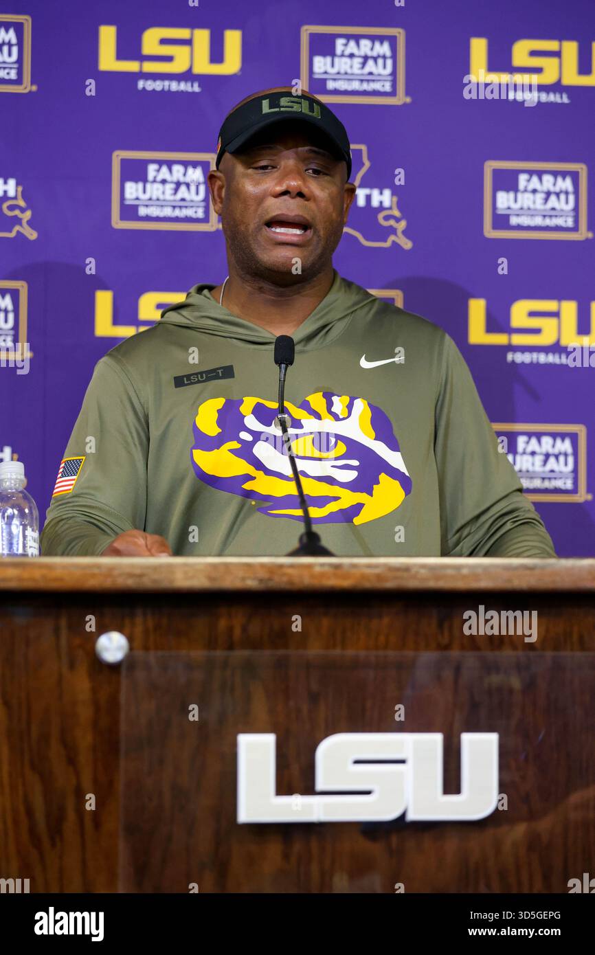 November 15, 2025: LSU interim Head Coach Frank Wilson speaks with the ...
