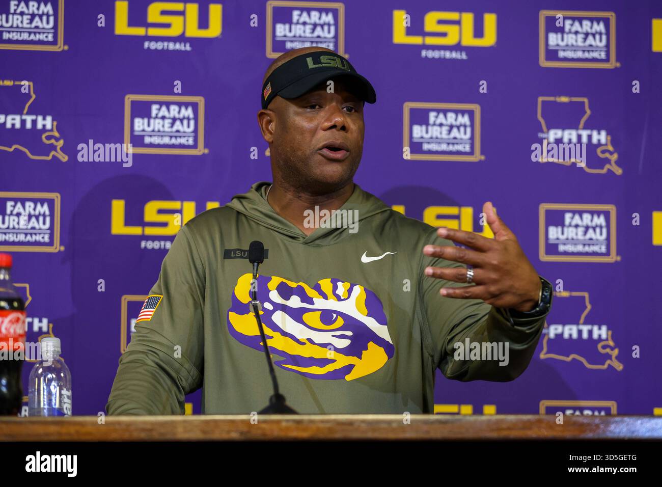 November 15, 2025: LSU interim Head Coach Frank Wilson speaks with the ...