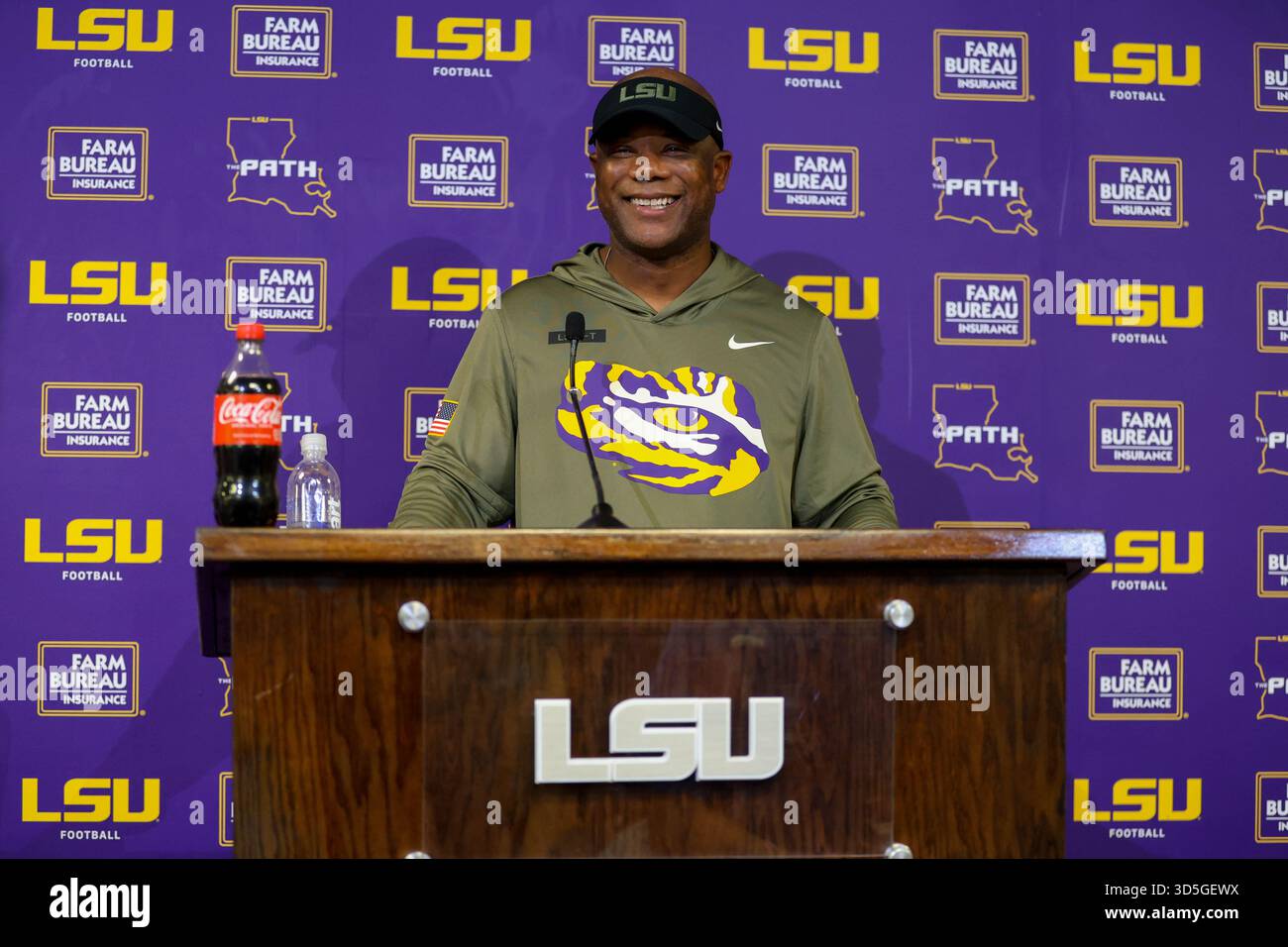 November 15, 2025: LSU interim Head Coach Frank Wilson speaks with the ...