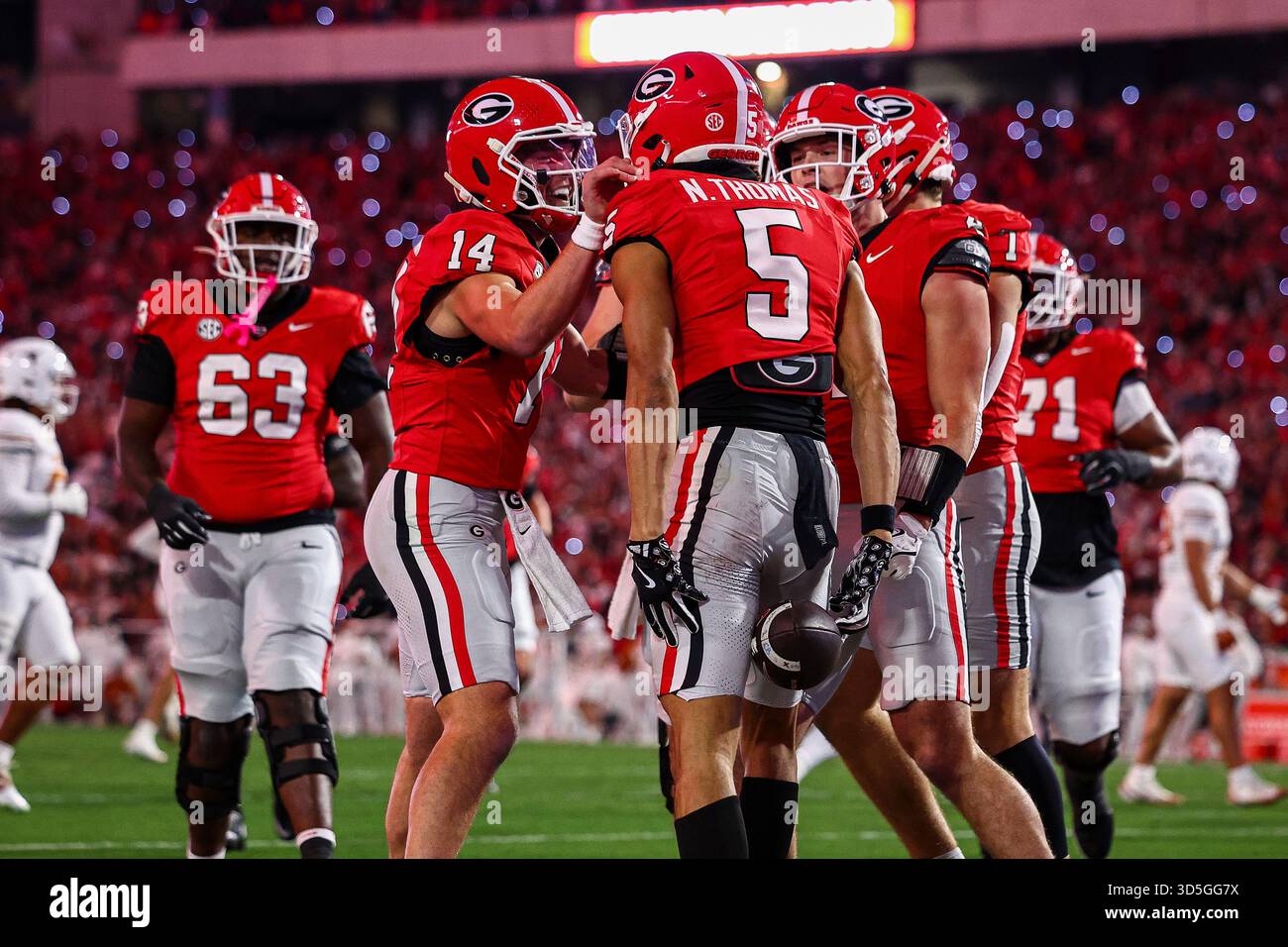 Georgia quarterback Gunner Stockton (14) celebrates with wide receiver ...
