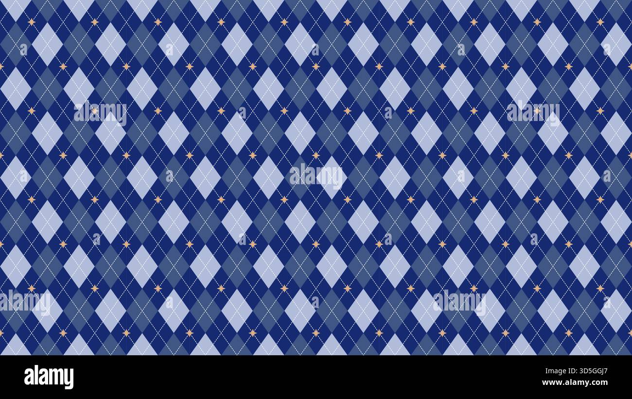 Classic blue argyle seamless pattern with dotted lines and star accents ...