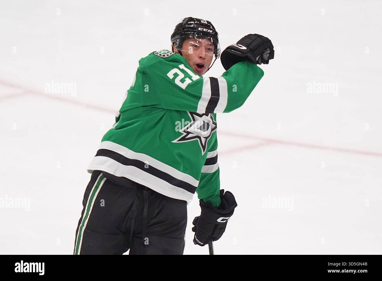 Dallas Stars left wing Jason Robertson reacts to scoring his third goal ...