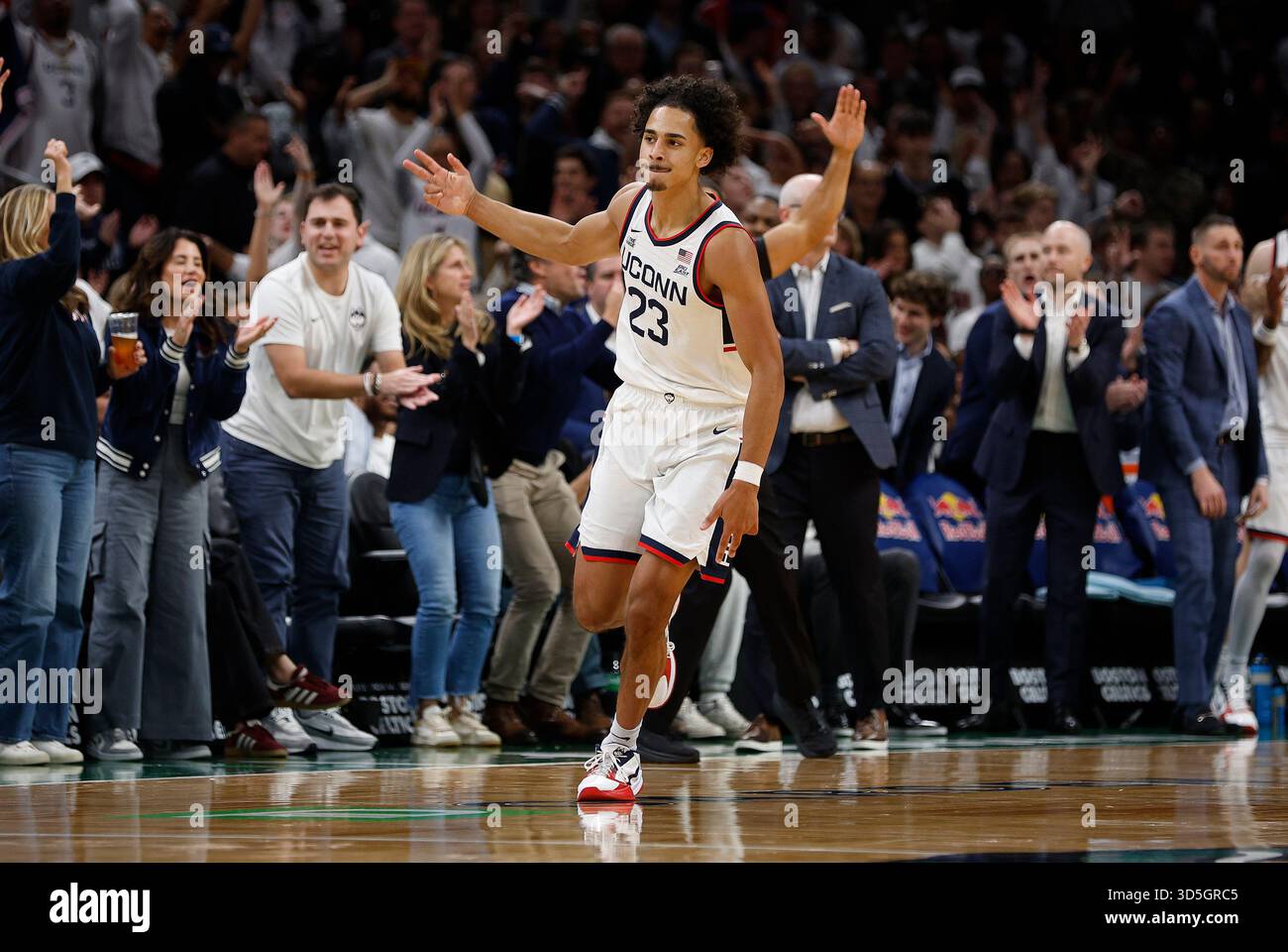 BOSTON, MA - NOVEMBER 15: Jayden Ross #23 of the UConn Huskies reacts ...