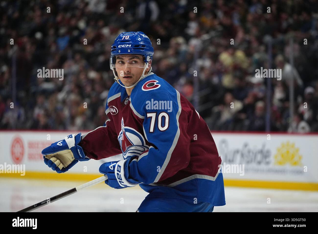 Colorado Avalanche defenseman Sam Malinski (70) in the second period of ...