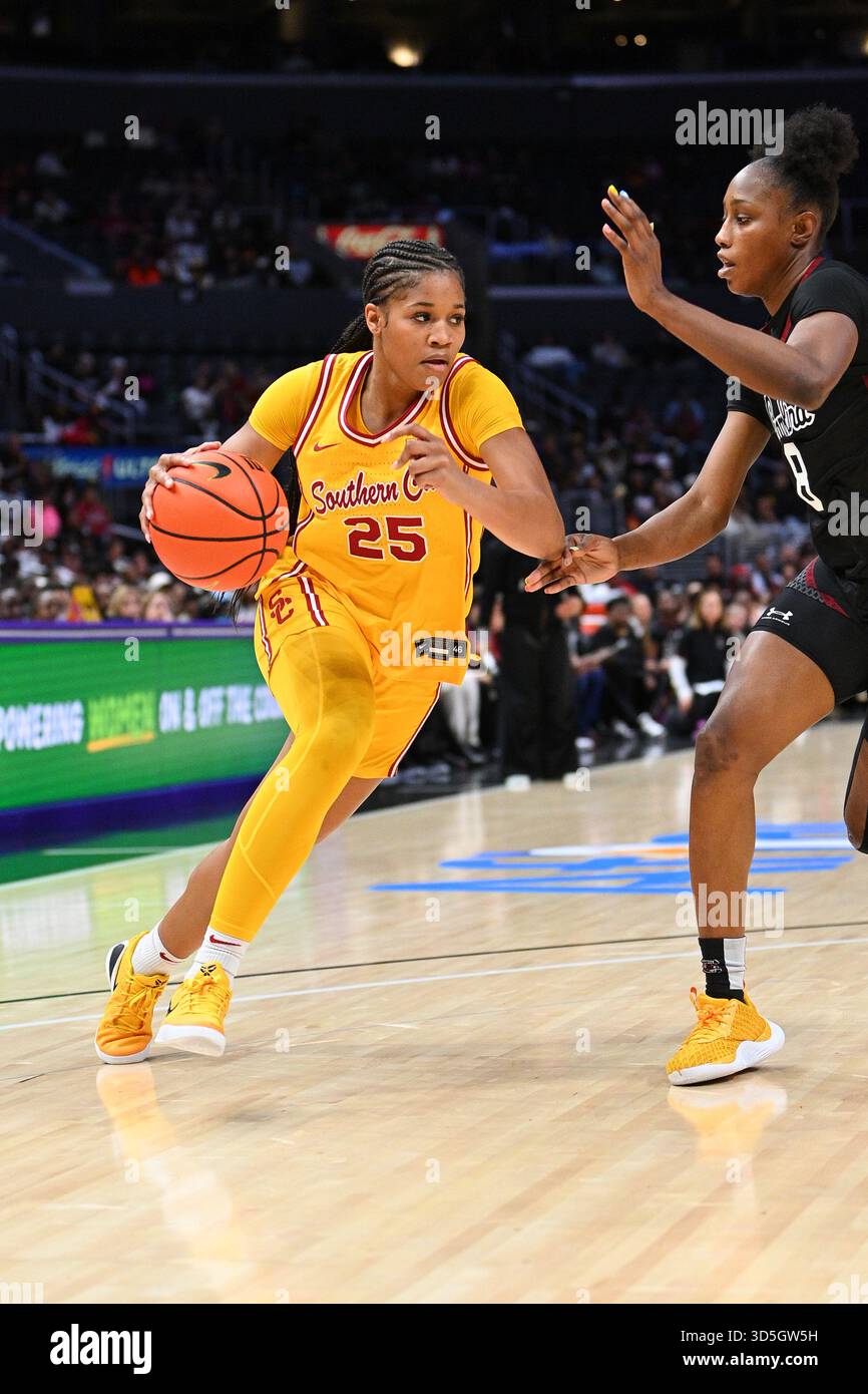 LOS ANGELES, CA - NOVEMBER 15: USC Trojans guard Kara Dunn (25) drives ...