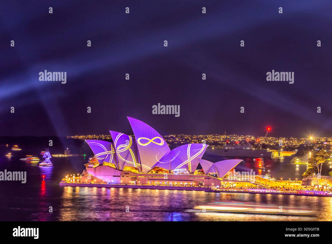 Light show projection on landmarks buildings around Sydney harbour at ...