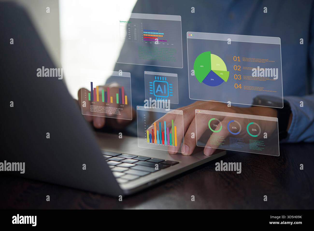 Artificial intelligence business analytics, modern data analysis. Man ...