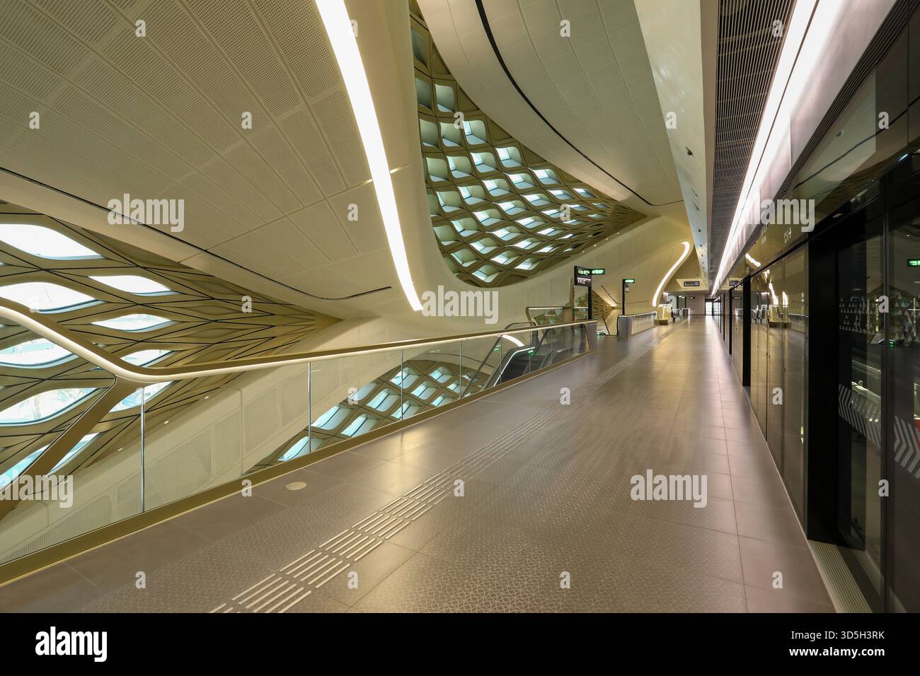 Inside view of KAFD Metro Station in Riyadh, Saudi Arabia, showing ...