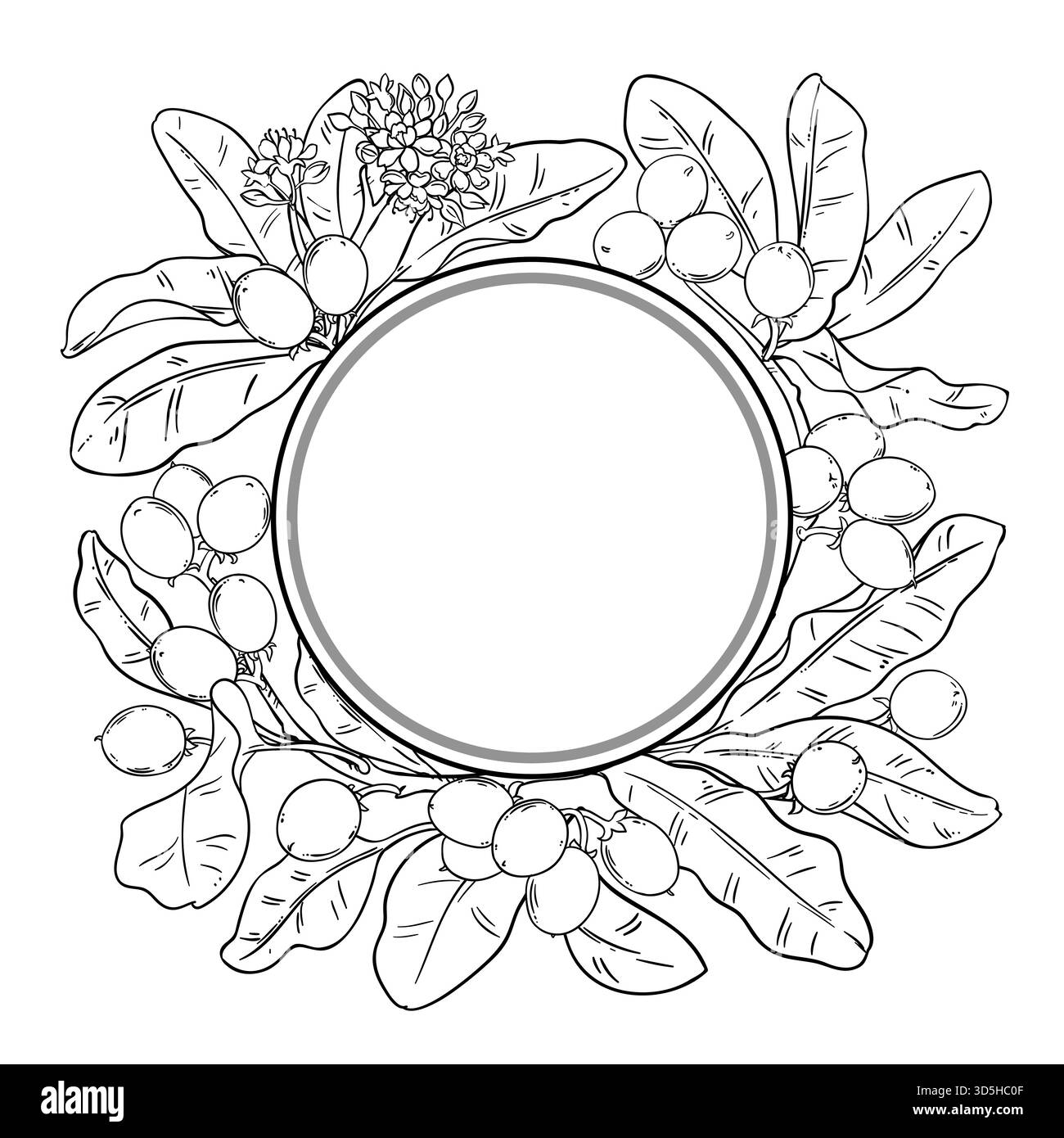 Round frame white flowers Black and White Stock Photos & Images - Alamy