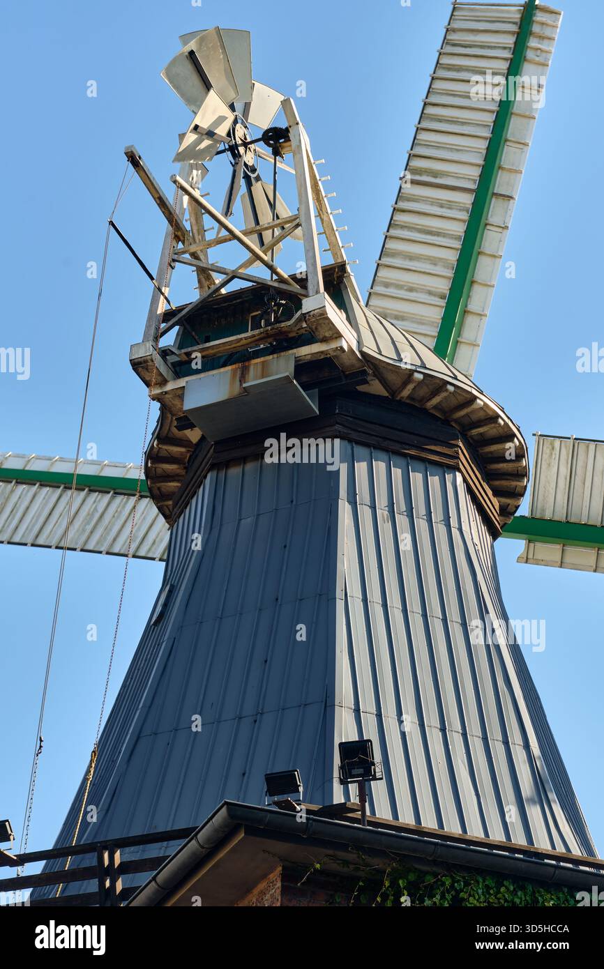 Close-up of the Braaker Mühle windmill top in Braak, Germany, with ...