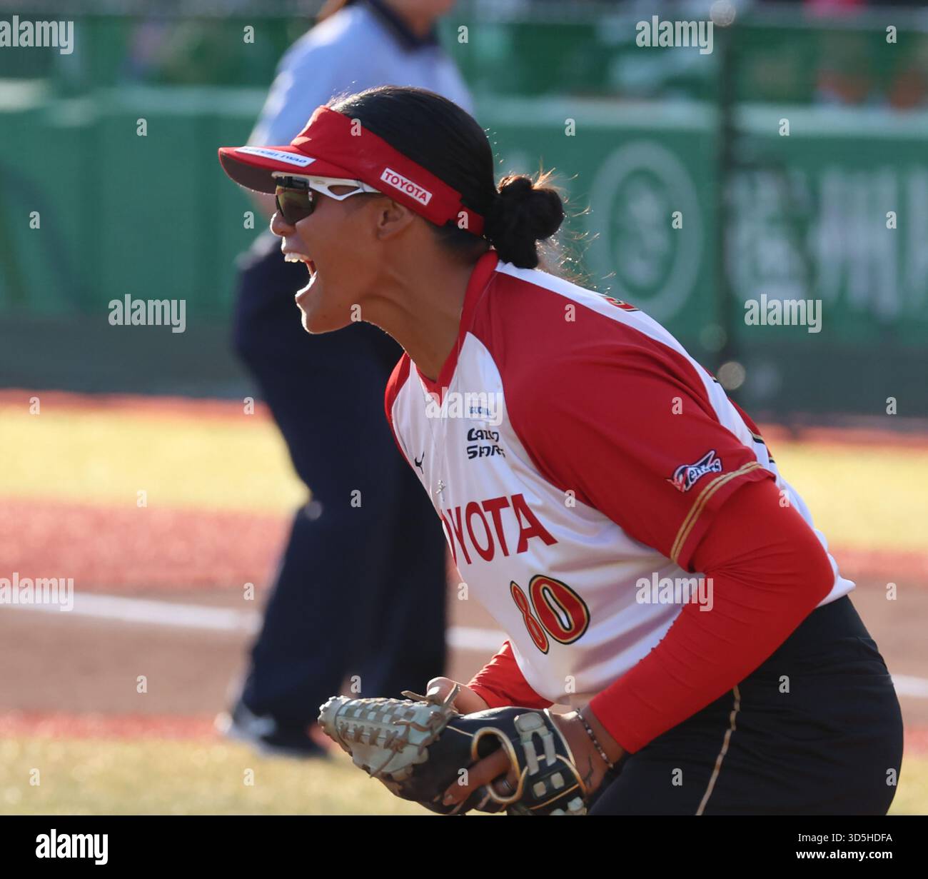 TOYOTA RedTerriers starting pitcher Megan Faraimo reacts after winning ...