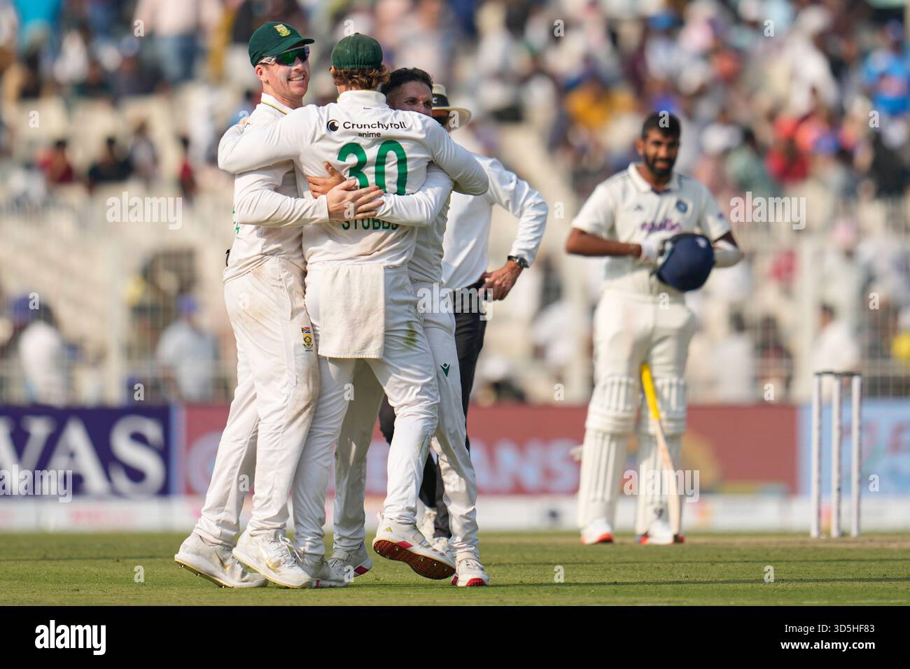 South Africa players celebrate after their win on the third day of the ...