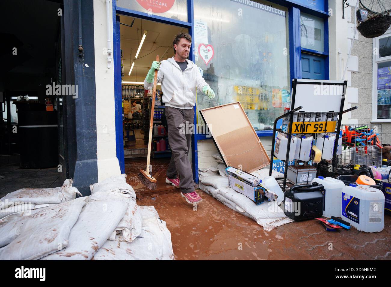 Flood damage in Monmouth in south-east Wales, after dozens of people ...
