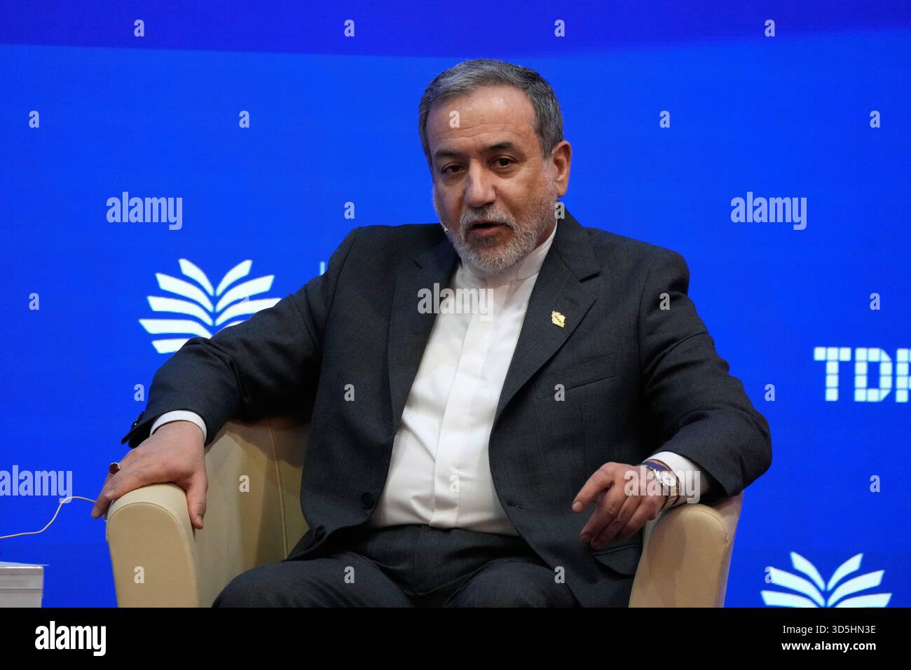 Iranian Foreign Minister Abbas Araghchi speaks in a conference titled ...