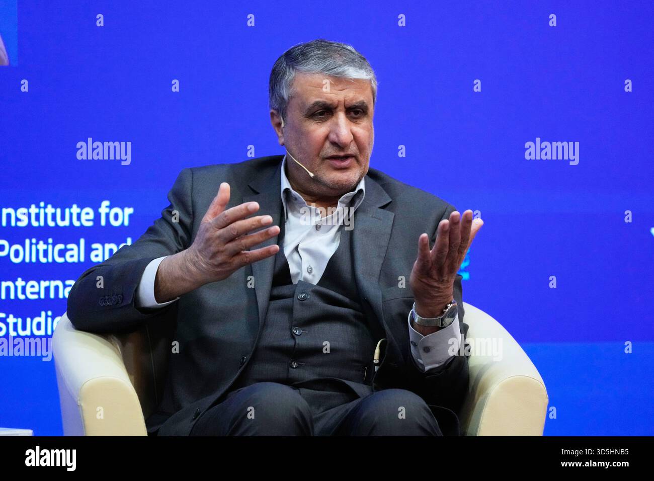 Head of Iran's Atomic Energy Organization Mohammad Eslami speaks in a ...
