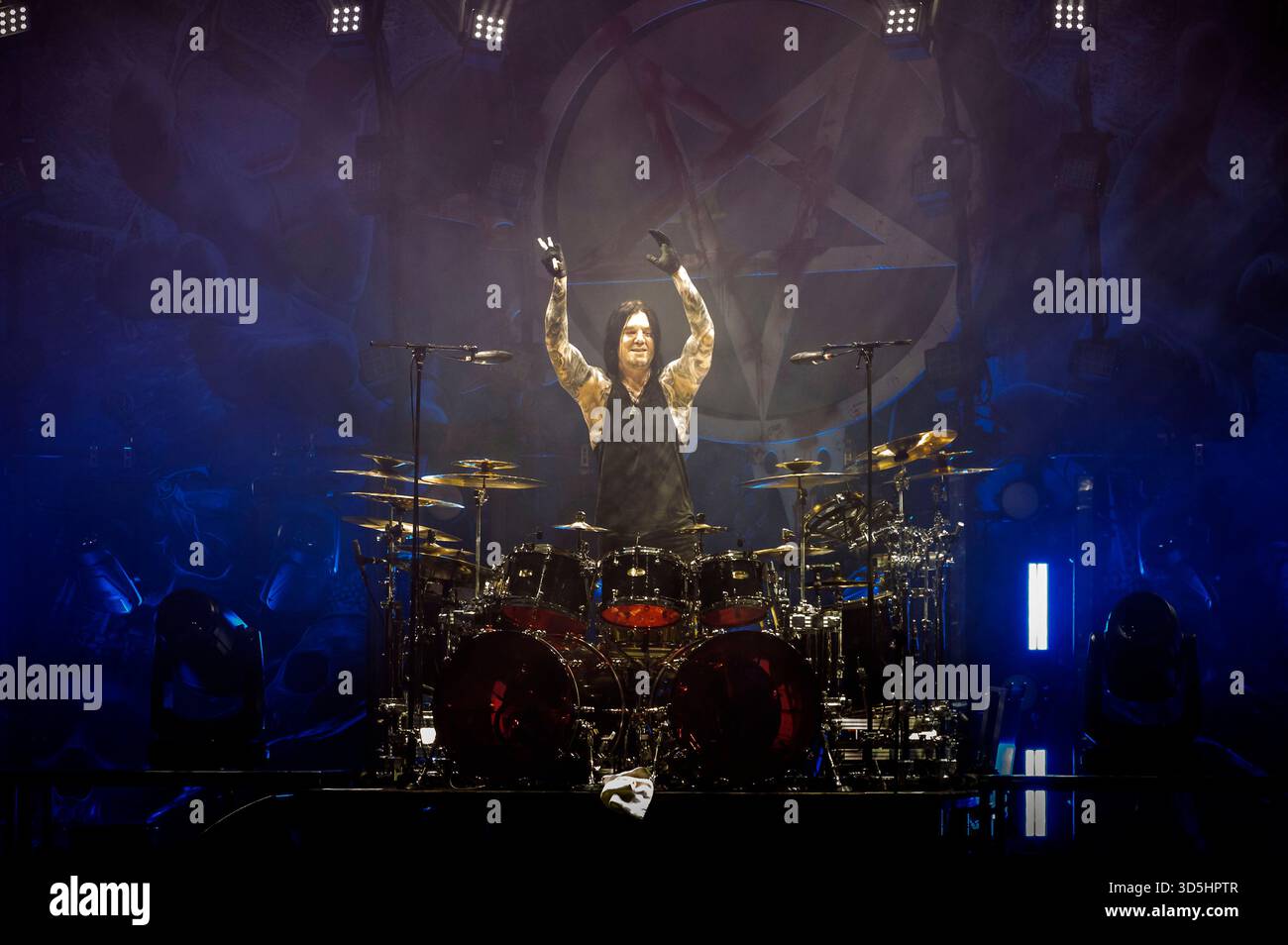 Daniel Erlandsson of Arch Enemy live at a concert of the 'Blood Dynasty ...