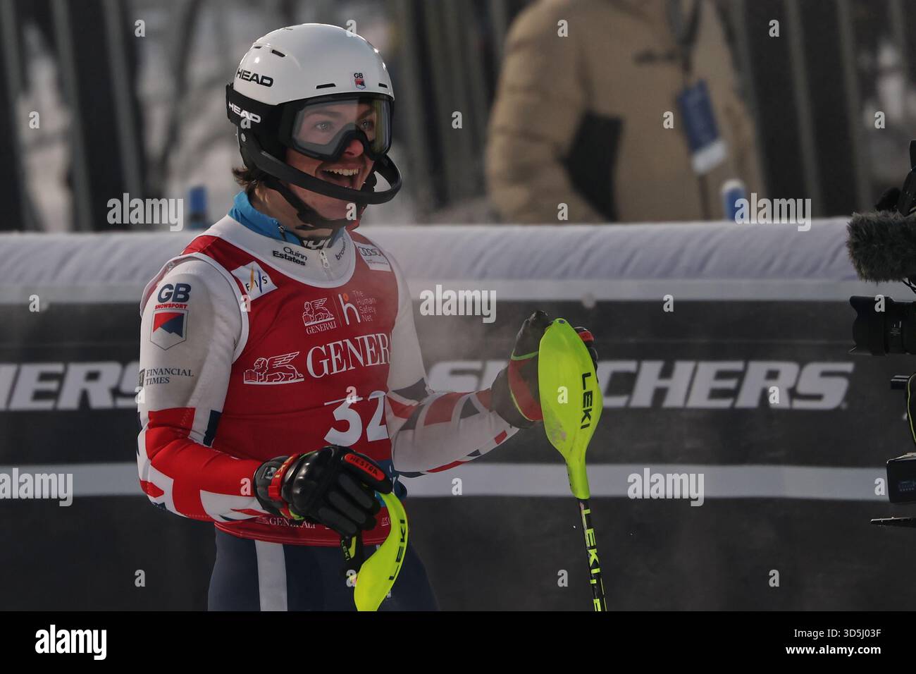 Britain's Laurie Taylor reacts after completing an alpine ski, men's ...
