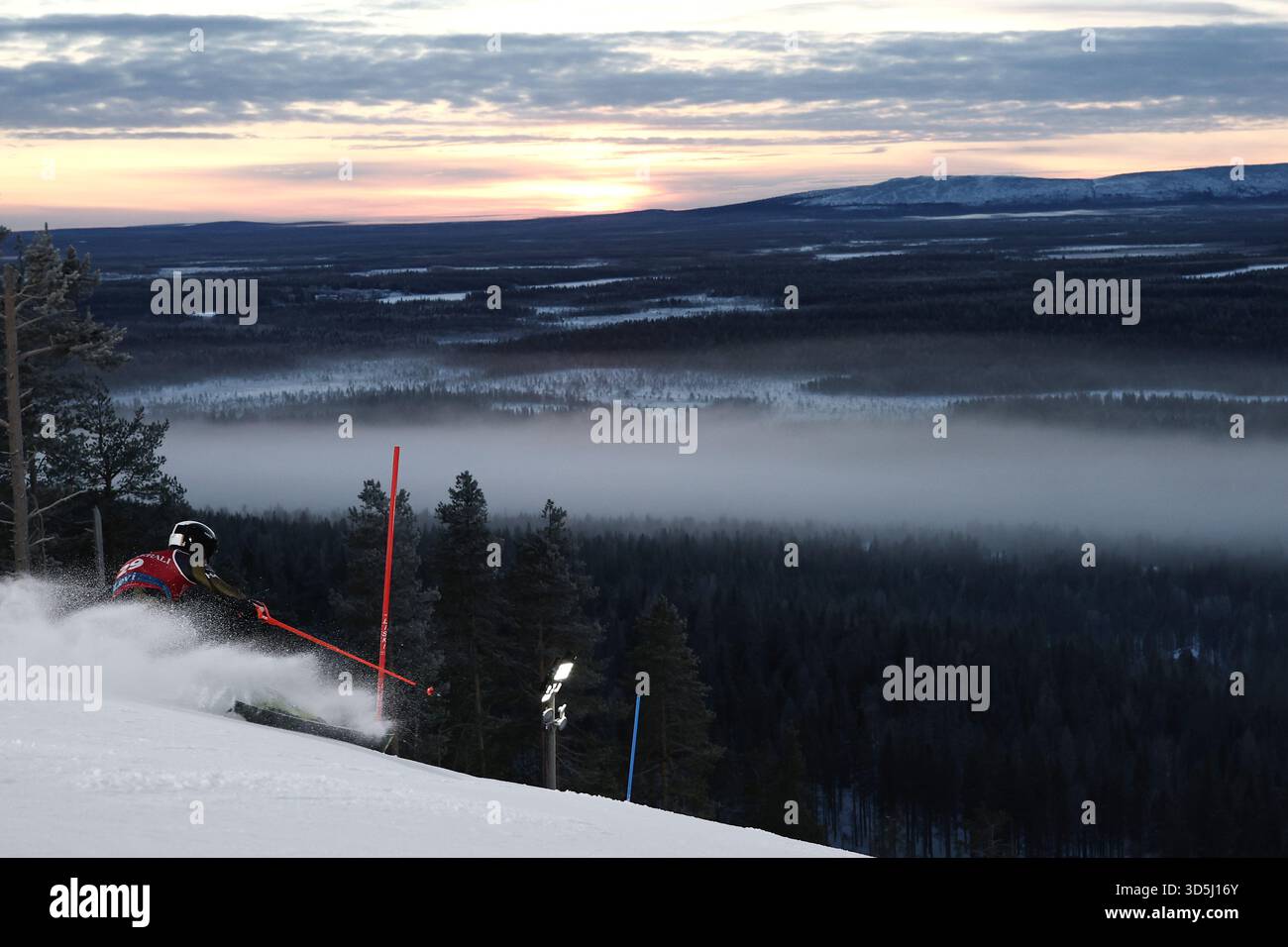 Finland's Eduard Hallberg speeds down the course during an alpine ski ...