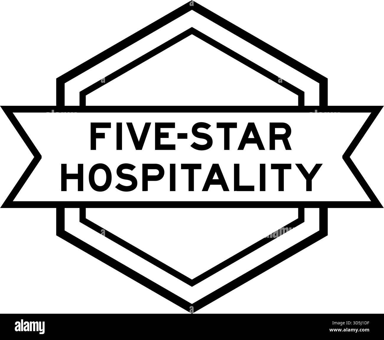 Vintage black color round label banner with word five star hospitality ...