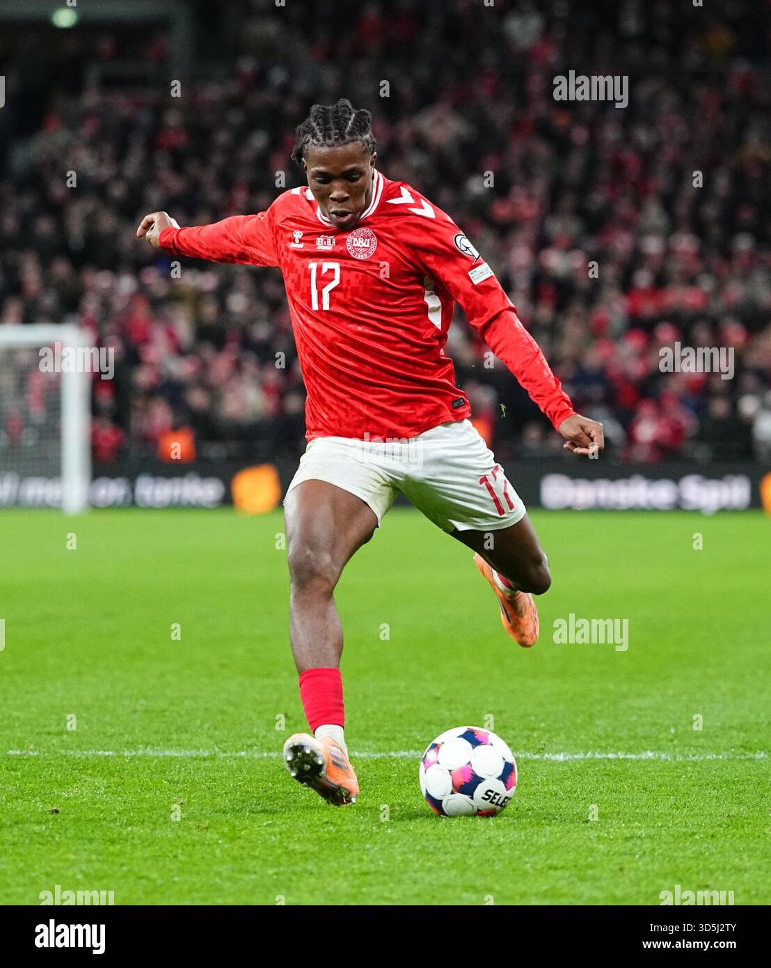 November 15 2025: Patrick Dorgu of Denmark controls the ball during a ...