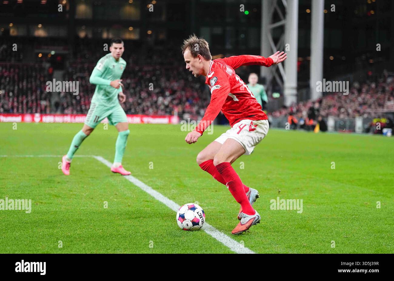 November 15 2025: Mikkel Damsgaard of Denmark controls the ball during ...