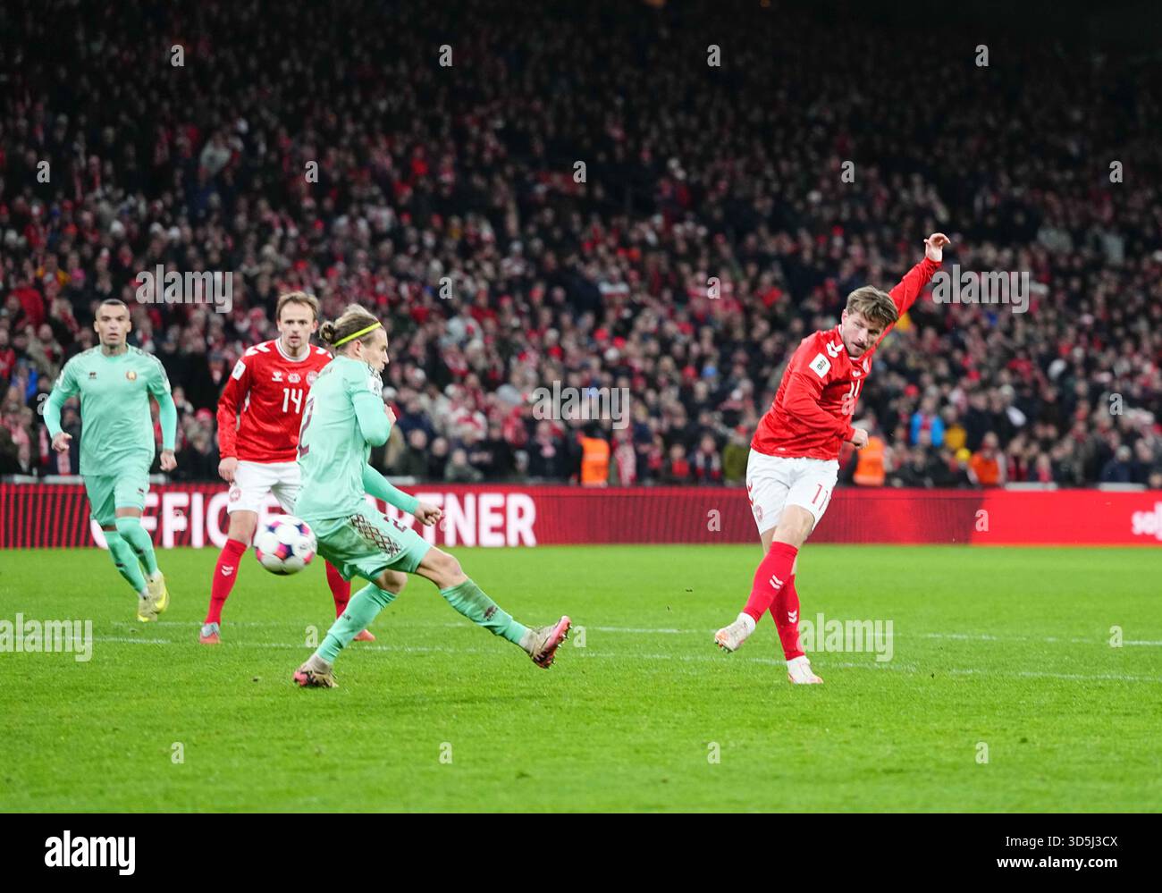 November 15 2025: Anders Dreyer of Denmark shoots on goal during a ...