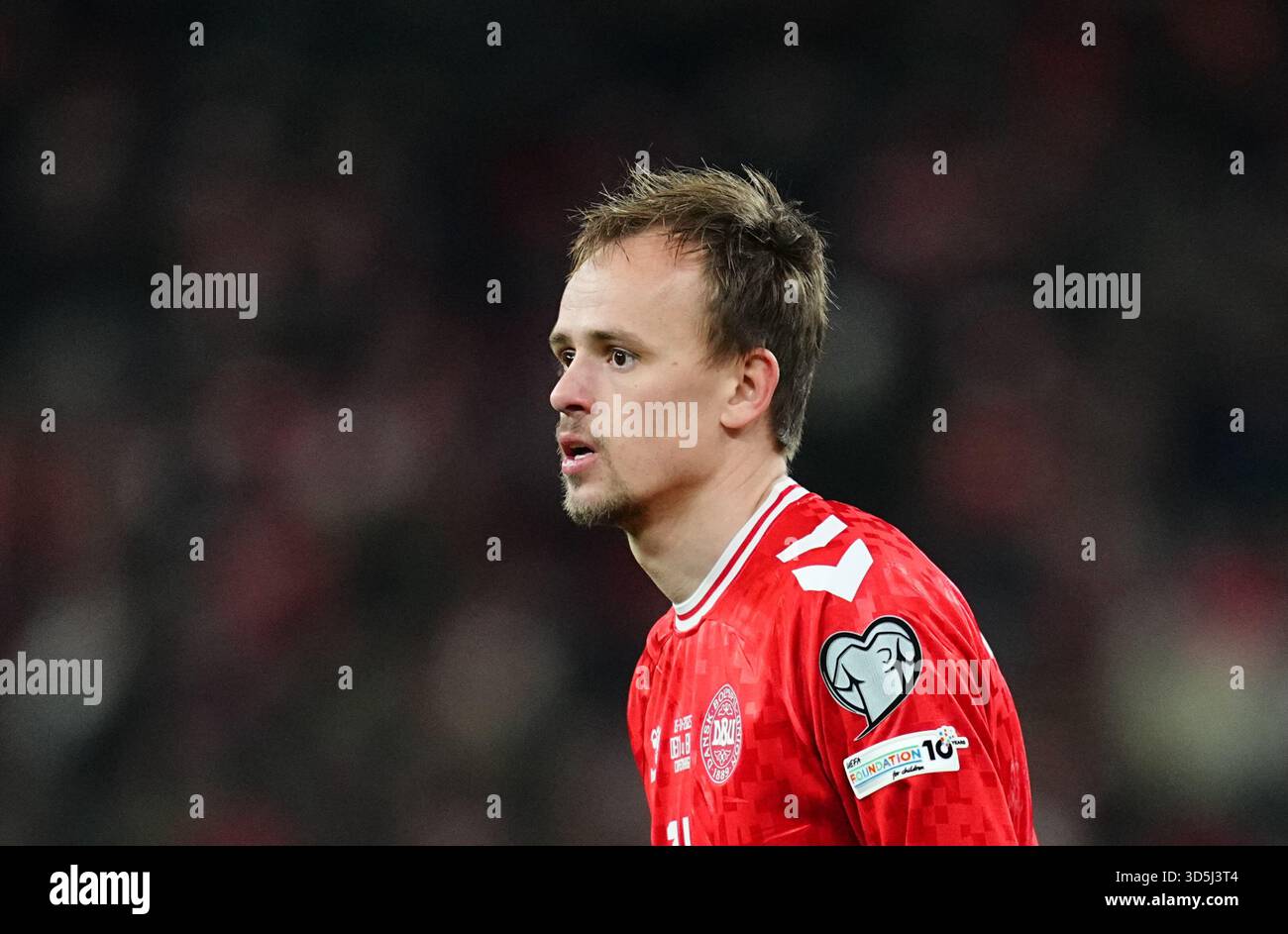 November 15 2025: Mikkel Damsgaard of Denmark looks on during a World ...