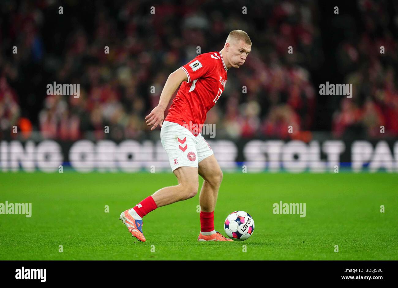 November 15 2025: Rasmus Kristensen of Denmark controls the ball during ...
