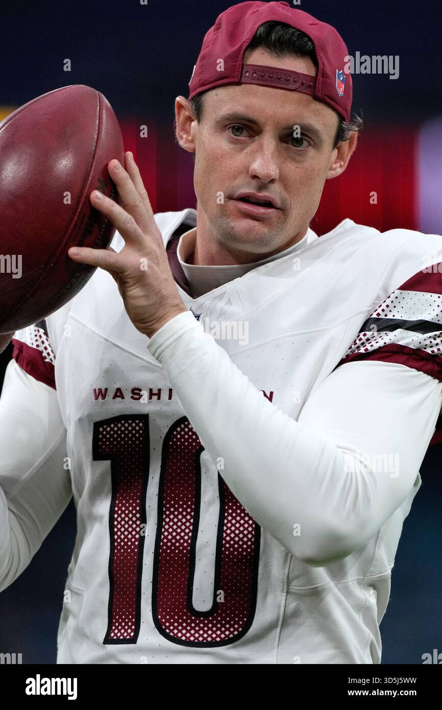 Washington Commanders punter Tress Way (10) warms-up before an NFL ...