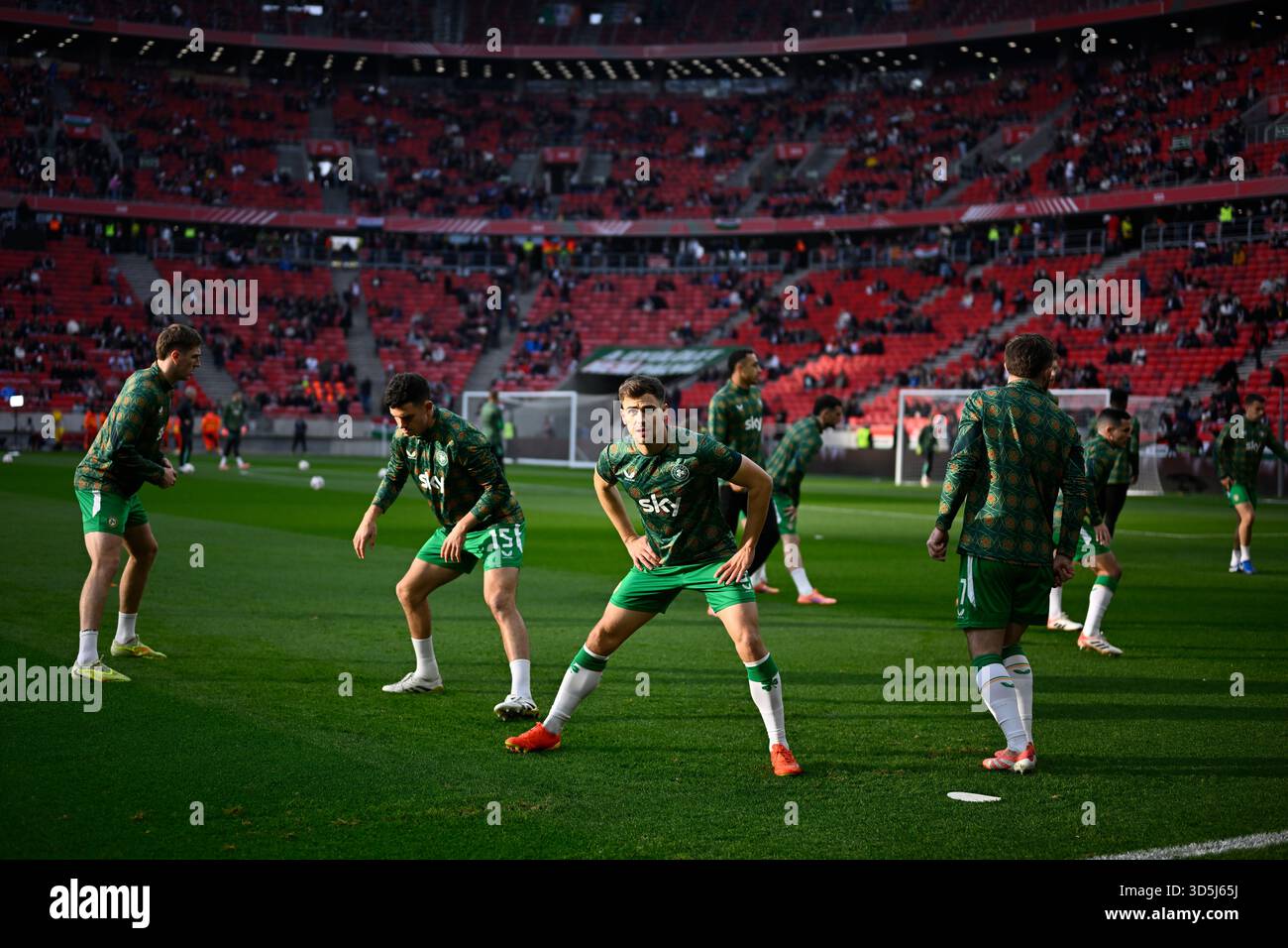 Ireland players warm up before the World Cup 2026 group F qualifying soccer match between ...