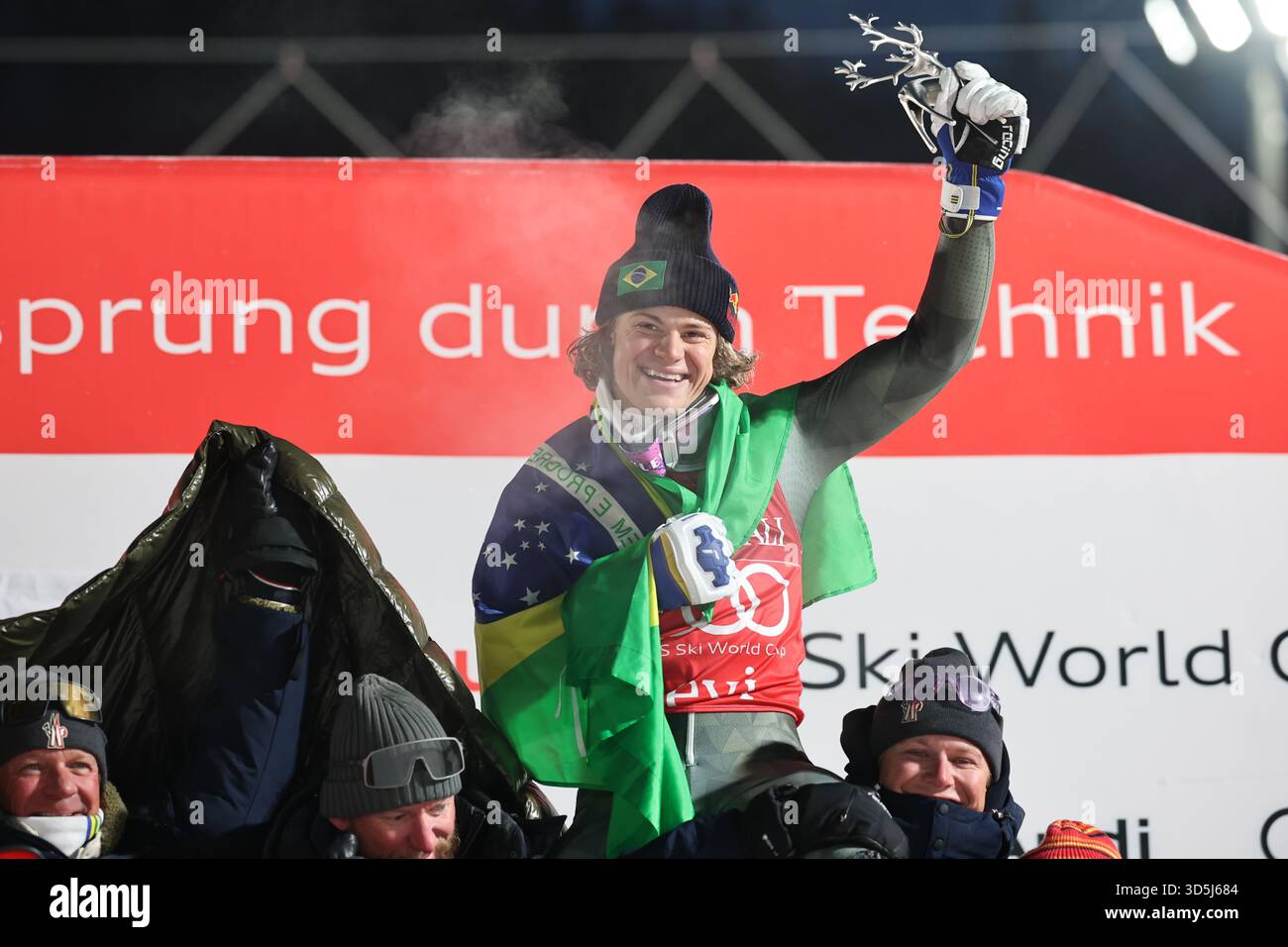 Brazil's Lucas Pinheiro Braathen celebrates with the Brazilian team ...