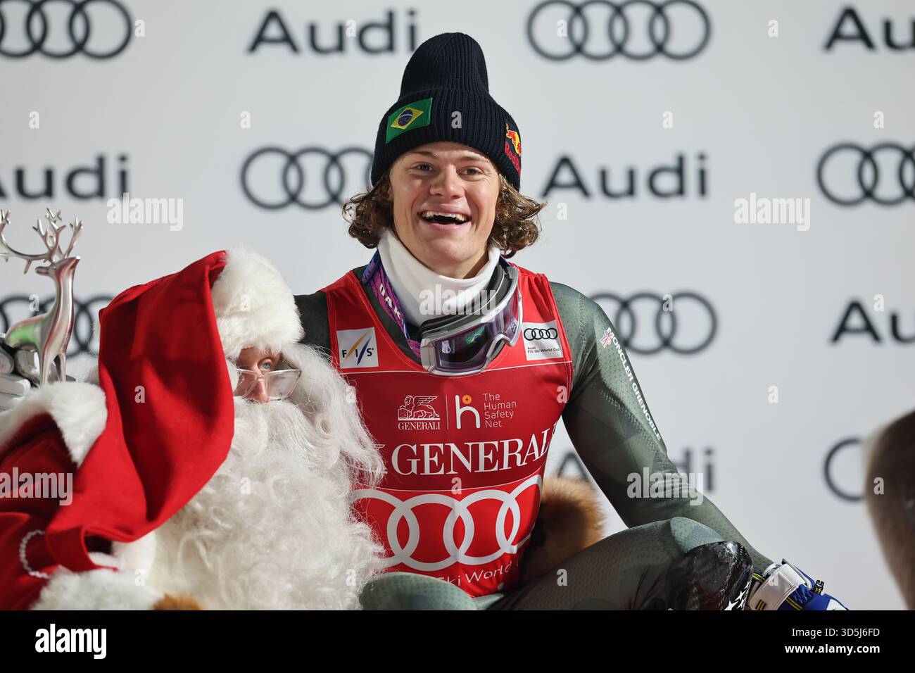 Brazil's Lucas Pinheiro Braathen celebrates with the Brazilian team ...