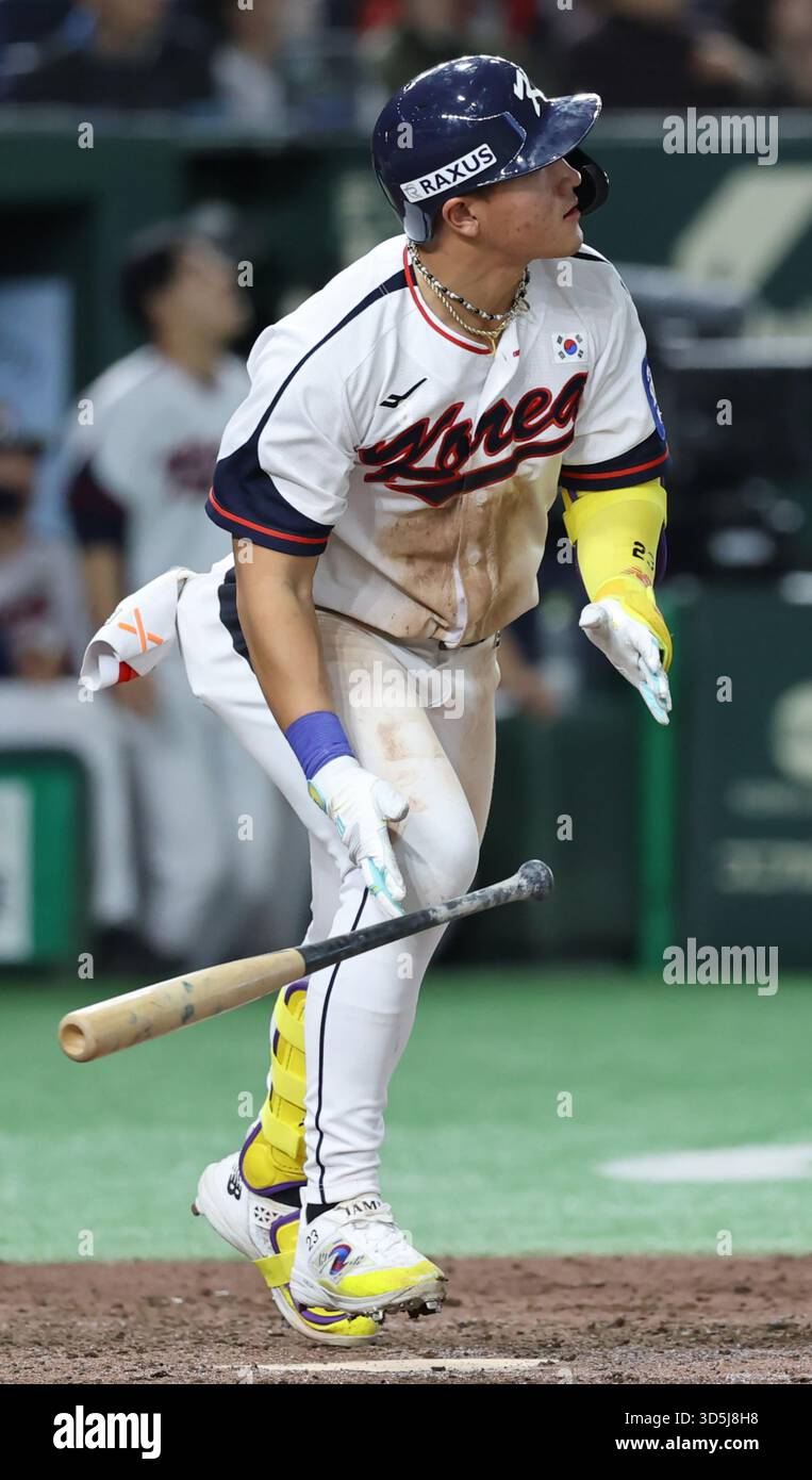 South Korea Team right fielder AHN Hyun Min hits a home run in the ...