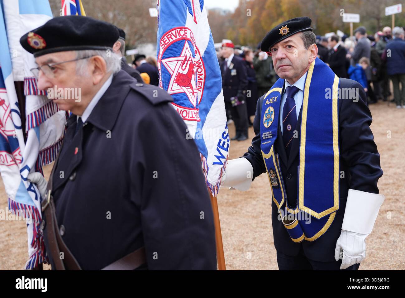 Standard bearers at Horse Guards Parade, London, before an AJEX, the ...