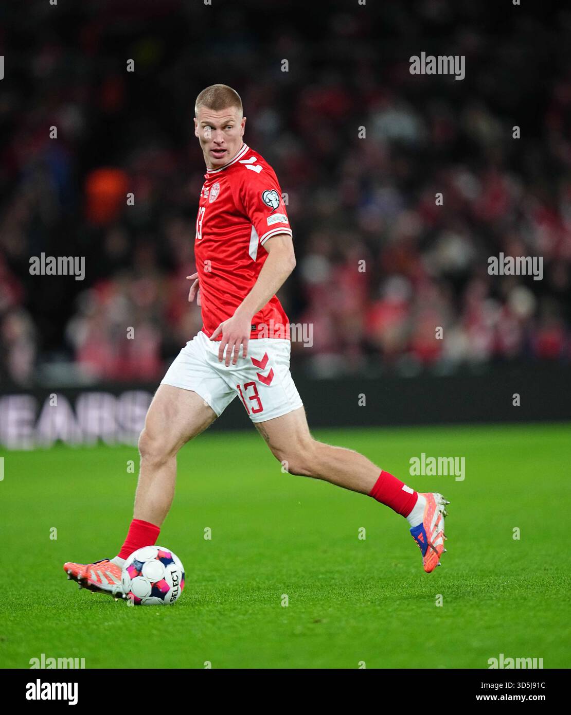 November 15 2025: Rasmus Kristensen of Denmark controls the ball during ...