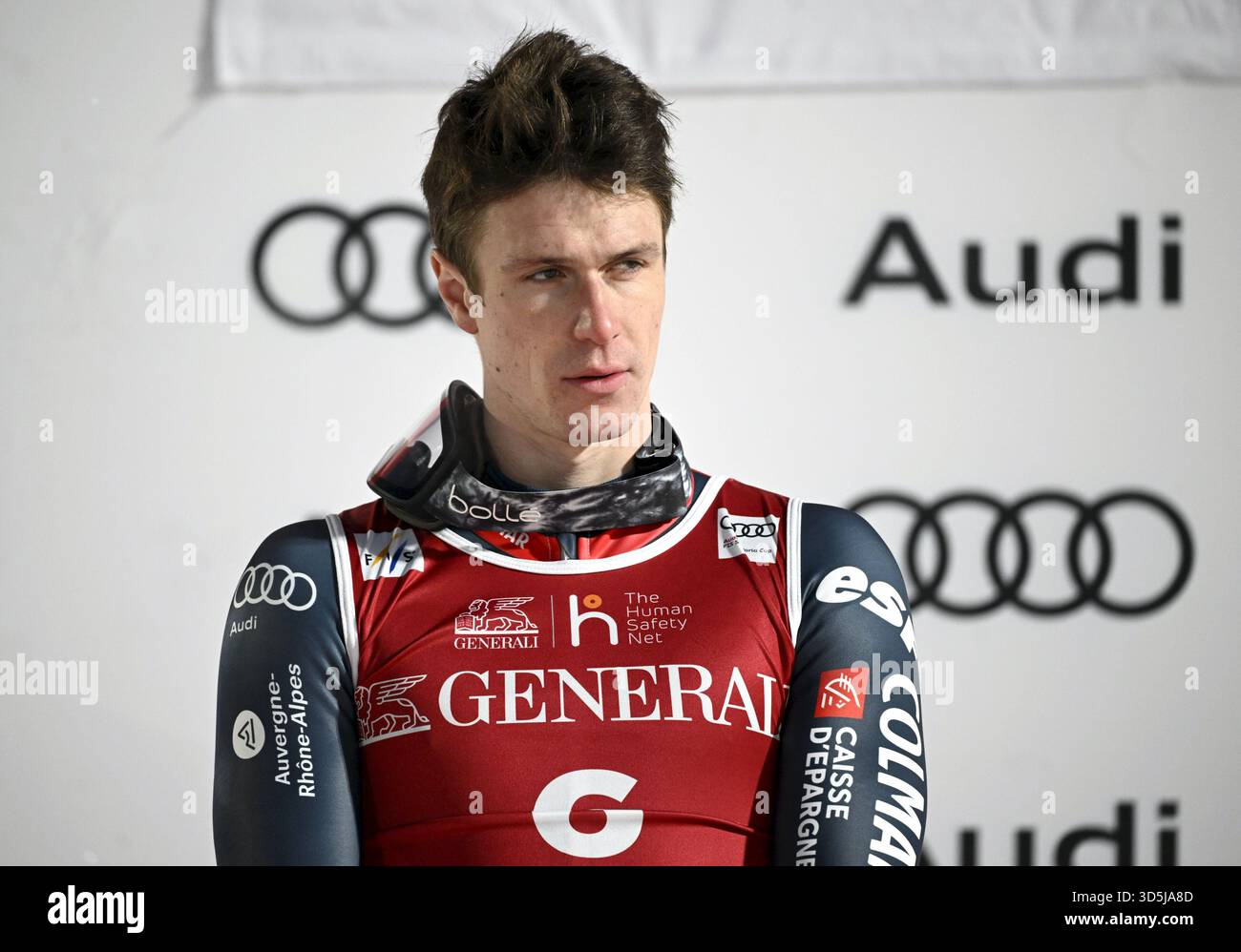 Second placed France's Clement Noel on the podium at the FIS Ski World ...