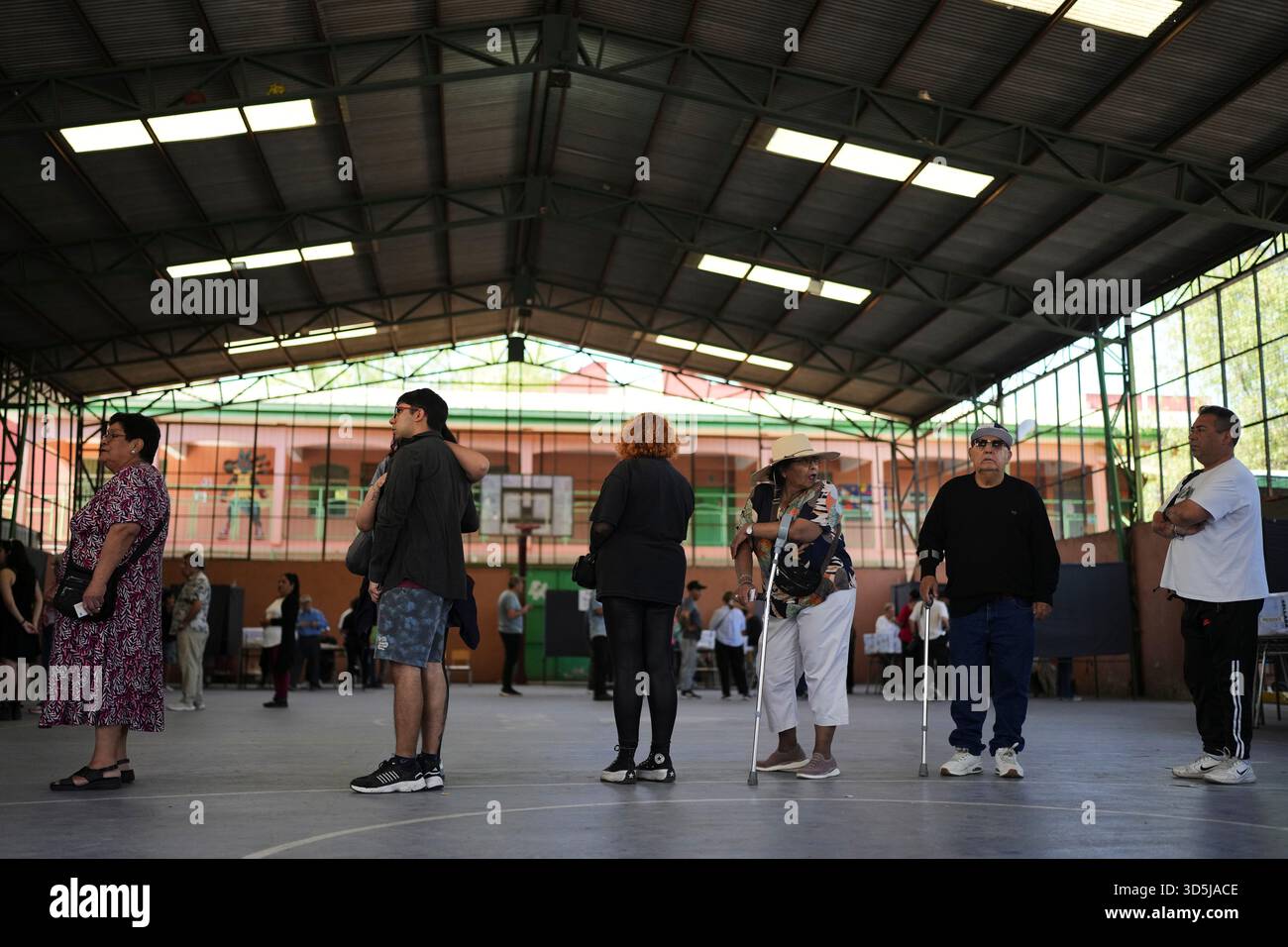 Voters line up at a polling station during general elections in ...