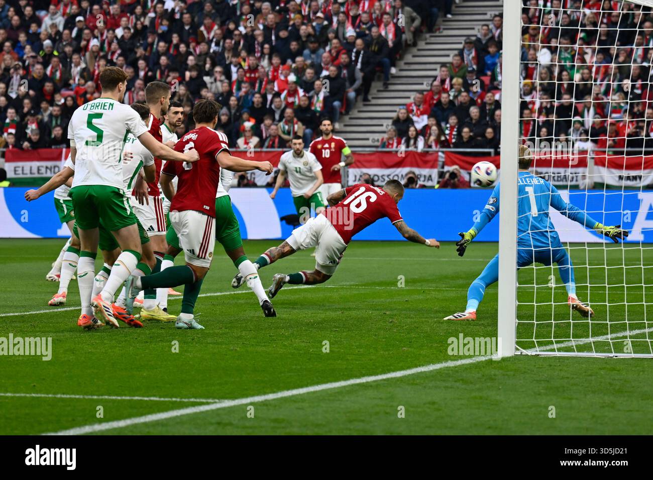 Hungary's Daniel Lukacs scores his side's opening goal during the World Cup 2026 group F ...
